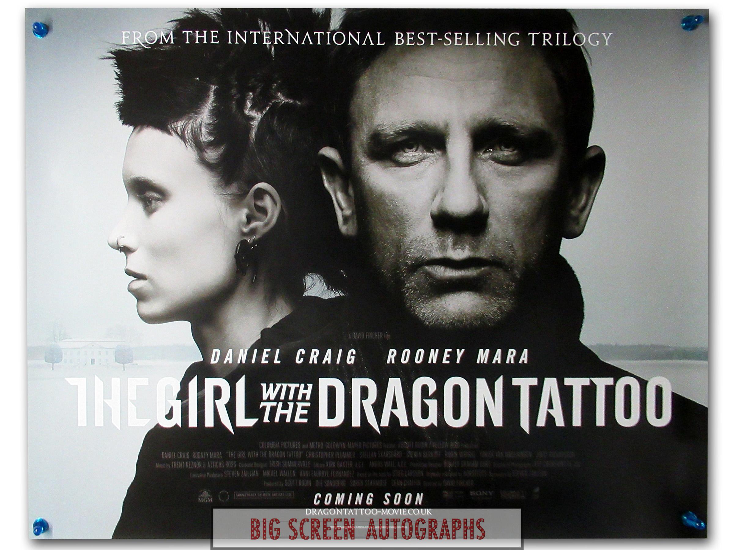 The Girl With The Dragon Tattoo US Quad Poster Big Screen Autographs the-girl-with-the-dragon-tattoo-us-quad-poster-big-screen-autographs